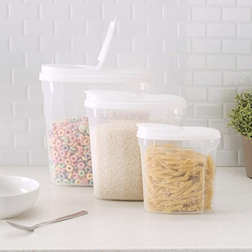 Home Basics 3-Piece Cereal Food Storage Container, White Lids