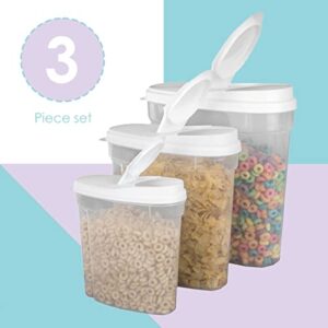 Home Basics 3-Piece Cereal Food Storage Container, White Lids