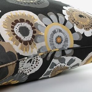 Pillow Perfect Floral Outdoor Throw Accent Pillow, Plush Fill, Weather, and Fade Resistant, Small Lumbar - 11.5" x 18.5", Black/Yellow Crosby, 2 Count