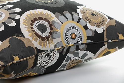 Pillow Perfect Floral Outdoor Throw Accent Pillow, Plush Fill, Weather, and Fade Resistant, Small Lumbar - 11.5" x 18.5", Black/Yellow Crosby, 2 Count