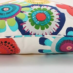 Pillow Perfect Bright Floral Outdoor Throw Accent Pillow, Plush Fill, Weather, and Fade Resistant, Small Lumbar - 11.5" x 18.5", Blue/Ivory Crosby, 2 Count