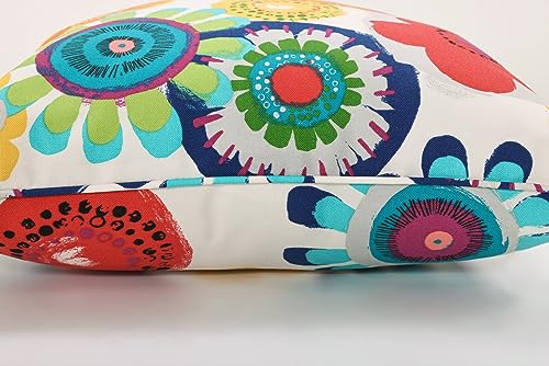 Pillow Perfect Bright Floral Outdoor Throw Accent Pillow, Plush Fill, Weather, and Fade Resistant, Small Lumbar - 11.5" x 18.5", Blue/Ivory Crosby, 2 Count