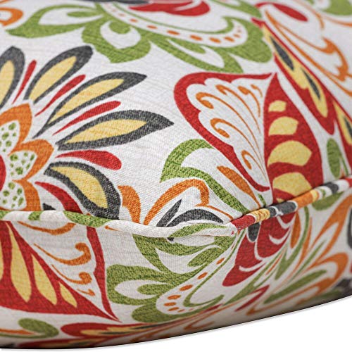 Pillow Perfect Bright Floral Outdoor Throw Accent Pillow, Plush Fill, Weather, and Fade Resistant, Large Lumbar - 16.5" x 24.5", Green/Red Zoe, 2 Count