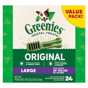 greenies original large natural dog dental care chews oral health dog treats, 36 oz. pack (24 treats)