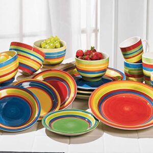 brylanehome santa fe hand-painted striped stoneware dinnerware, multi stripe pink