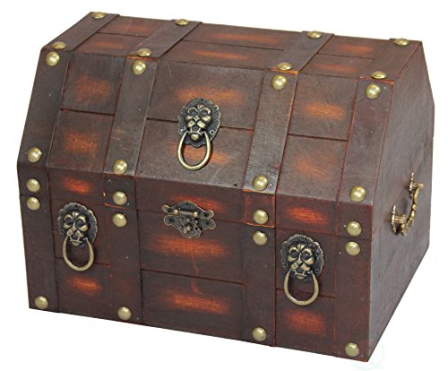 Vintiquewise(TM) Antique Pirate Treasure Chest/Box with Lion Rings