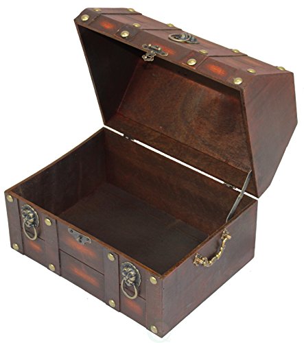 Vintiquewise(TM) Antique Pirate Treasure Chest/Box with Lion Rings