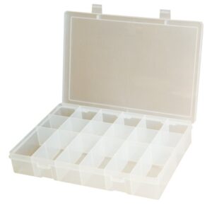 durham lp18-clear clear polypropylene 18 compartment large box, 13-1/8" width x 2-5/16" height x 9" depth