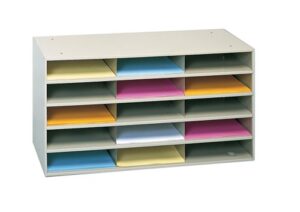 durham 434-75 tan cold rolled steel horizontal literature storage rack, 33-3/4" width x 17-3/4" height x 11-5/8" depth, 15 pocket