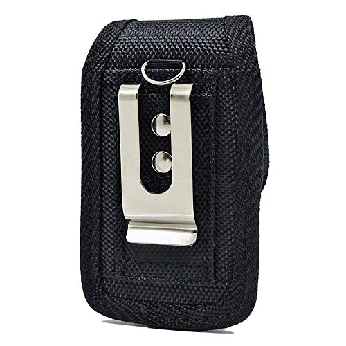 Universal Heavy Duty Rugged Nylon Canvas Protective Carrying Cell Phone Case Pouch (with Metal Belt Clip) for Medium Sized Flip Phones - Black