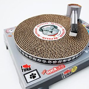 Suck UK Cat Scratcher, Scratching Post, Spinning Cardboard DJ Deck Interactive Toys / Alternative Accessories For Cat & Kitten Owners, Indoor Cat Gifts & Supplies