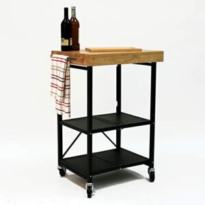 origami folding kitchen cart on wheels | for chefs outdoor coffee wine and food, microwave cart, kitchen island on wheels, rolling cart, kitchen appliance & utility cart | black with wood -rbt-03