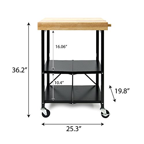 Origami Folding Kitchen Cart on Wheels | for Chefs Outdoor Coffee Wine and Food, Microwave Cart, Kitchen Island on Wheels, Rolling Cart, Kitchen Appliance & Utility Cart | Black with Wood -RBT-03