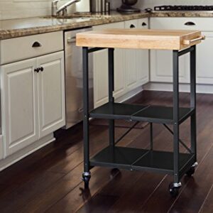 Origami Folding Kitchen Cart on Wheels | for Chefs Outdoor Coffee Wine and Food, Microwave Cart, Kitchen Island on Wheels, Rolling Cart, Kitchen Appliance & Utility Cart | Black with Wood -RBT-03