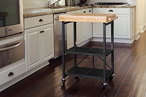 Origami Folding Kitchen Cart on Wheels | for Chefs Outdoor Coffee Wine and Food, Microwave Cart, Kitchen Island on Wheels, Rolling Cart, Kitchen Appliance & Utility Cart | Black with Wood -RBT-03