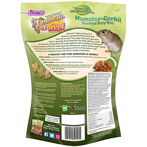 F.M. Brown's Tropical Carnival, Natural Hamster-Gerbil Food, Vitamin-Nutrient Fortified Daily Diet, NO Filler Seeds, NO Artificial Colors or Flavors, 2 lb