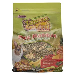 f.m. brown's tropical carnival natural rabbit food, 4-lb bag - vitamin-nutrient fortified daily diet with high fiber timothy hay and alfalfa pellets for optimum digestion