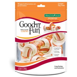 good 'n' fun triple flavor chews, rawhide treats for dogs