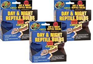 (3 packages ) zoo med day and night reptile 60 watt bulbs, combo pack