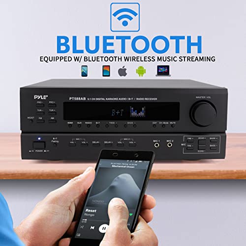 Wireless Bluetooth Power Amplifier System - 420W 5.1 Channel Home Theater Surround Sound Audio Stereo Receiver Box w/ RCA, AUX, Mic w/ Echo, Remote, Support HDMI - For Subwoofer Speaker - Pyle PT588AB