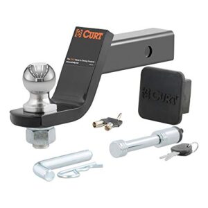 curt 45554 trailer hitch mount, 2-inch ball, lock, fits 2-in receiver, 7,500 lbs, 4" drop, cap , black