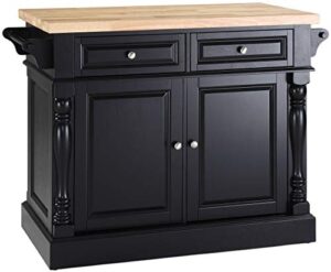 crosley furniture oxford natural wood top kitchen island, black