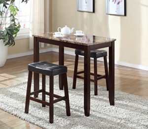 roundhill furniture 3-piece counter height glossy print marble breakfast table with stools