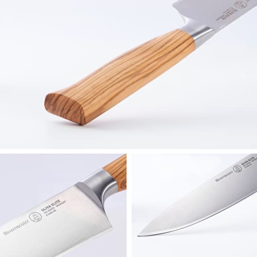 Messermeister Oliva Elite Stealth 8” Chef’s Knife - Fine German Steel Alloy Blade & Natural Mediterranean Olive Wood Handle - Rust Resistant & Easy to Maintain