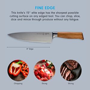 Messermeister Oliva Elite Stealth 8” Chef’s Knife - Fine German Steel Alloy Blade & Natural Mediterranean Olive Wood Handle - Rust Resistant & Easy to Maintain