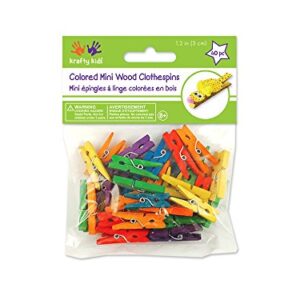 Krafty Kids Round Craftwood Mini Clothespins Colored, 1.19in, 40-Piece