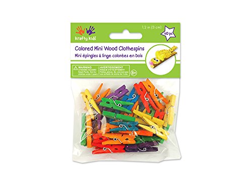 Krafty Kids Round Craftwood Mini Clothespins Colored, 1.19in, 40-Piece