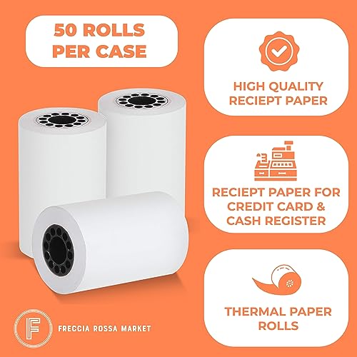 Thermal Credit Card Paper Rolls Printer Paper Receipts 2 1/4" X 50' for Popular Credit Card Machines POS and Cash Registers BPA Free 50 Rolls (CORE 50 Rolls)