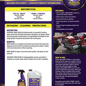 Wizards Bike Wash - Cleaner For Motorcycle Washing Kit- Quick Detailer for Bike Kit with Bug Remover - For Your Motorcycle Accessories and Detail Kit - 22 oz