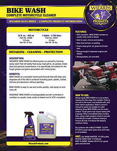 Wizards Bike Wash - Cleaner For Motorcycle Washing Kit- Quick Detailer for Bike Kit with Bug Remover - For Your Motorcycle Accessories and Detail Kit - 22 oz