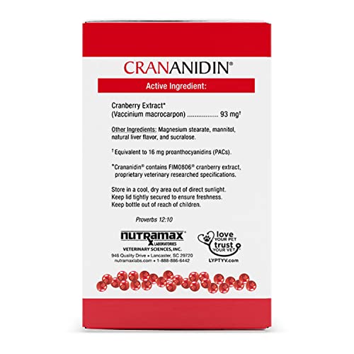 Nutramax Crananidin Cranberry Extract Urinary Tract Health Supplement for Dogs, 75 Chewable Tablets