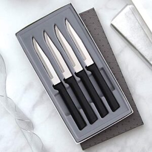 Rada Cutlery Serrated Steak Knife Set Stainless Steel Knives Resin Steel, Set of 4, 7 3/4 Inches, Black Handle