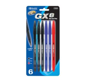 bazic gx-8 assorted color oil-gel ink pen, 6/pack