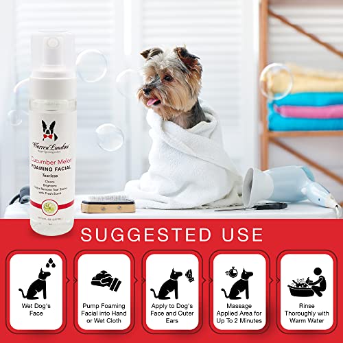 Warren London Foaming Pet Facial | Tear Free Dog Face Wash | Tearless Dog Shampoo for Faces & Dog Eye Stain Remover | Refreshing Cucumber Melon Wash | Made in USA | 8oz