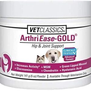 Vet Classics ArthriEase-Gold Hip & Joint Support for Dogs, Cats– Pet Health Supplement Powder – Alleviates Aches, Discomfort – For Flexibility, Healthy Joint Function – Antioxidants – 5 Oz