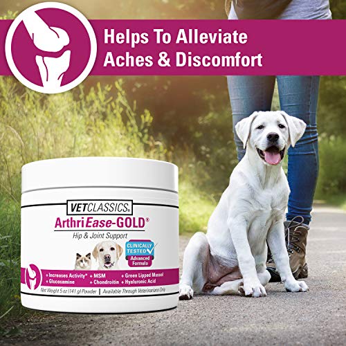 Vet Classics ArthriEase-Gold Hip & Joint Support for Dogs, Cats– Pet Health Supplement Powder – Alleviates Aches, Discomfort – For Flexibility, Healthy Joint Function – Antioxidants – 5 Oz