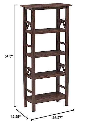 Linon Home Dcor Linon Titan, Antique Tobacco Bookcase, 24.57"w x 12.2"d x 54.45"h,