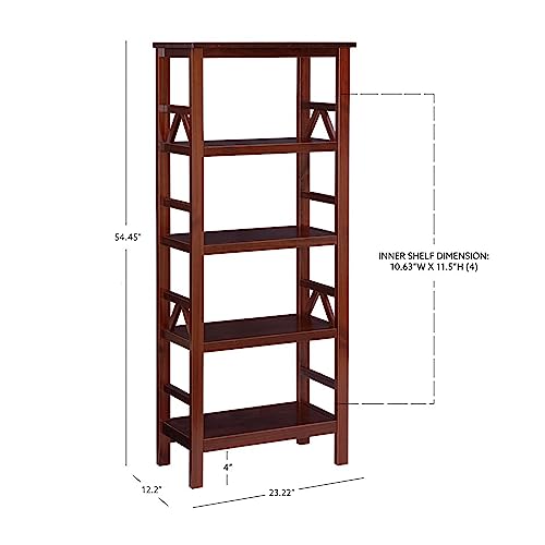 Linon Home Dcor Linon Titan, Antique Tobacco Bookcase, 24.57"w x 12.2"d x 54.45"h,