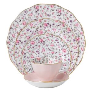 royal albert rose confetti 5-piece place setting, white, pink, purple, green