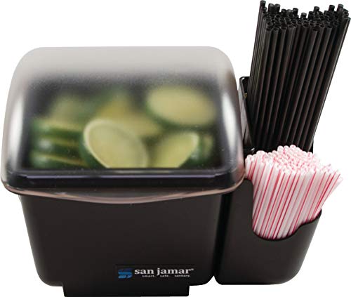 San Jamar BD2002CAR Mini Dome Garnish Center with Chillable Tray and Right Hand Caddy (1-Quart, Black, NSF)