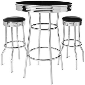 crown mark 3905set retro 3pc bar set w/ 2 stools black and chrome