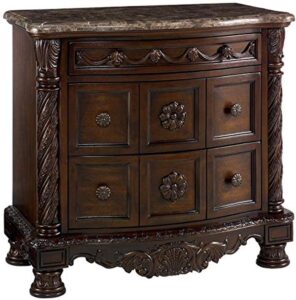 signature design by ashley north shore ornate 3 drawer nightstand with marble inlay top, dark brown