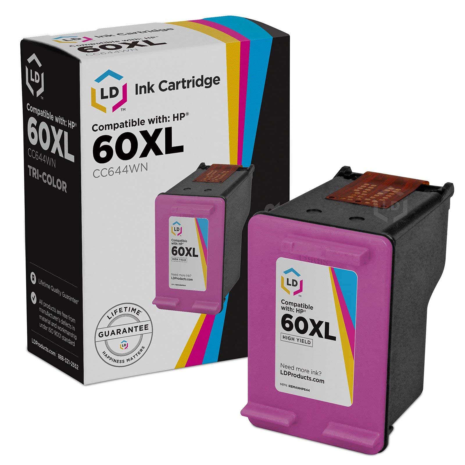 LD Remanufactured Ink Cartridge Replacement for HP 60XL CC644WN High Yield (Color, 2-Pack)