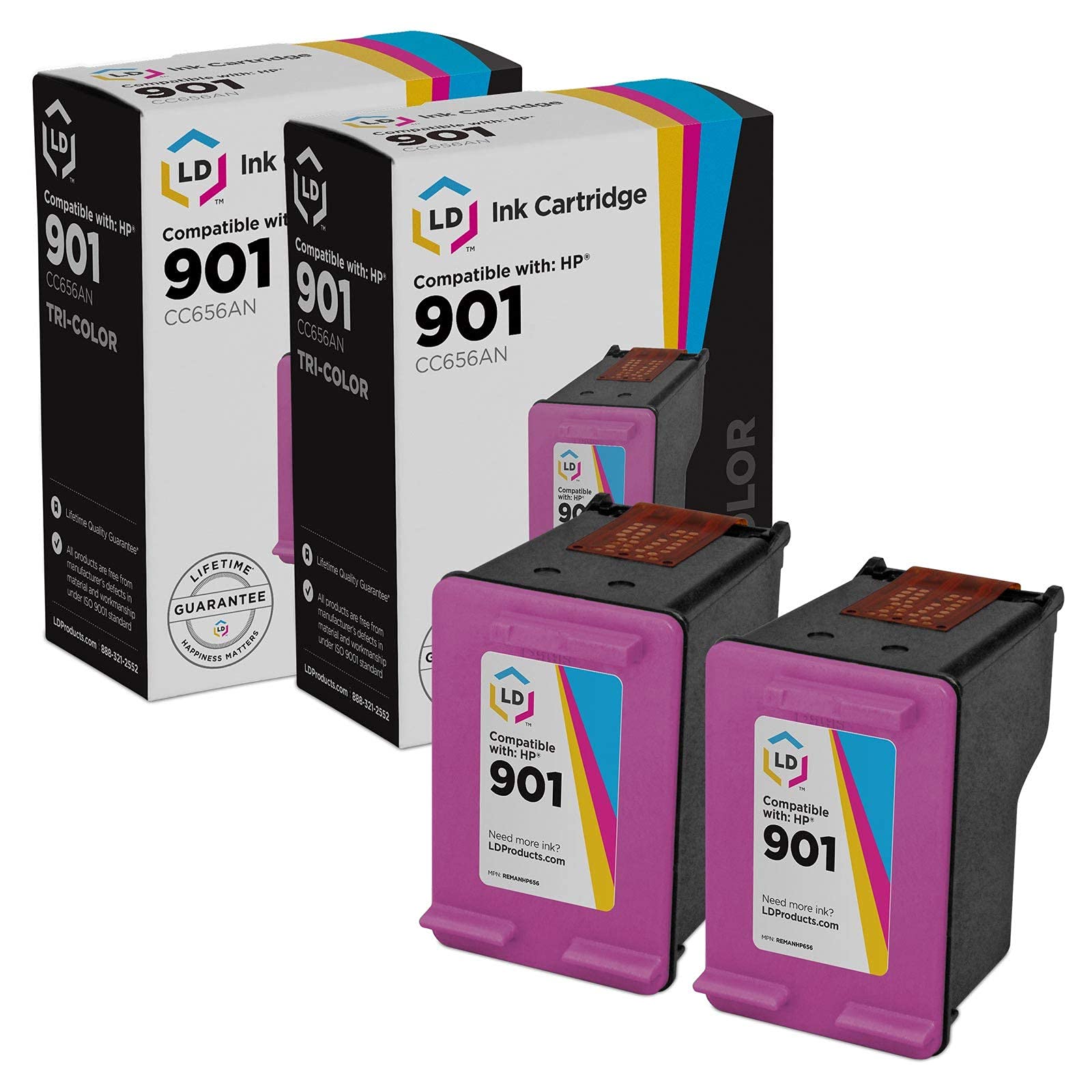 LD Remanufactured Ink Cartridge Replacement for HP 901 CC656AN (Color, 2-Pack)