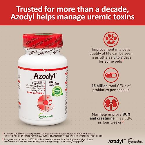 Vetoquinol Azodyl for Dogs and Cats, Helps Support Normal Kidney Function and Health for Dogs and Cats, Supports The Function and Health of Kidneys in Dogs and Cats, 90 Ct