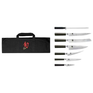 shun cutlery classic 8 piece student knife set, kitchen knife set with knife roll, includes 8" chef's knife, 3.5" paring knife, 6" utility knife and more, handmade japanese kitchen knives